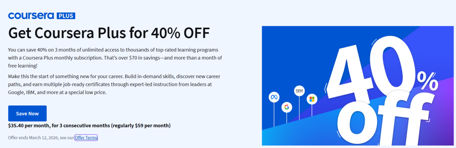 Coursera Student Discount (2025) – 40% OFF For 3 Months